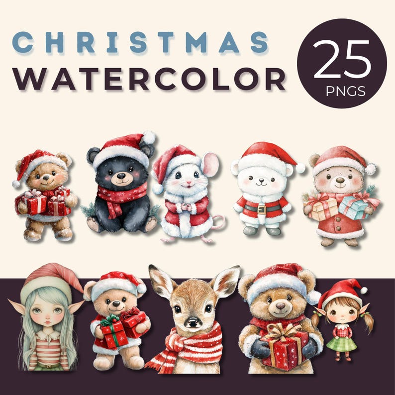 Christmas Animals Clipart, Cute Animals Clipart Bundle, Christmas ...