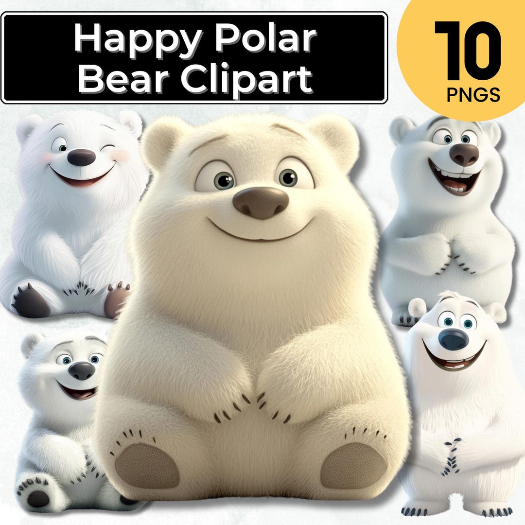 Set of 10, Winter Polar Bear Clipart, Polar Bear PNG, Arctic Animal ...