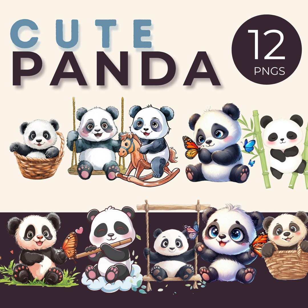Cute Panda Clipart Bundle, Animal Clipart, Bamboo Clipart, Kawaii Panda ...