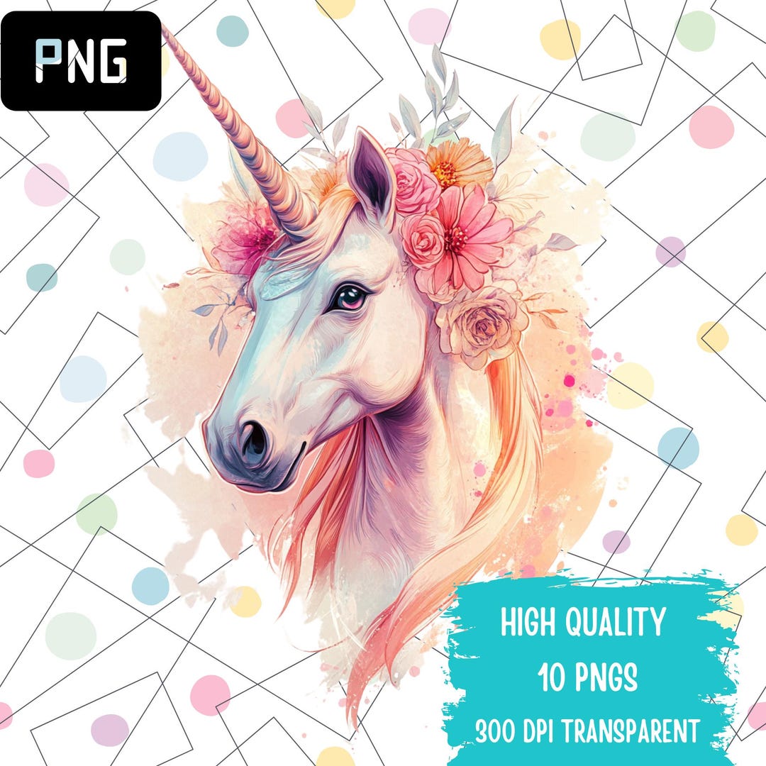 Set of 10, Unicorn Watercolor Clipart, Unicorn Сlip Art, Cute Unicorn ...