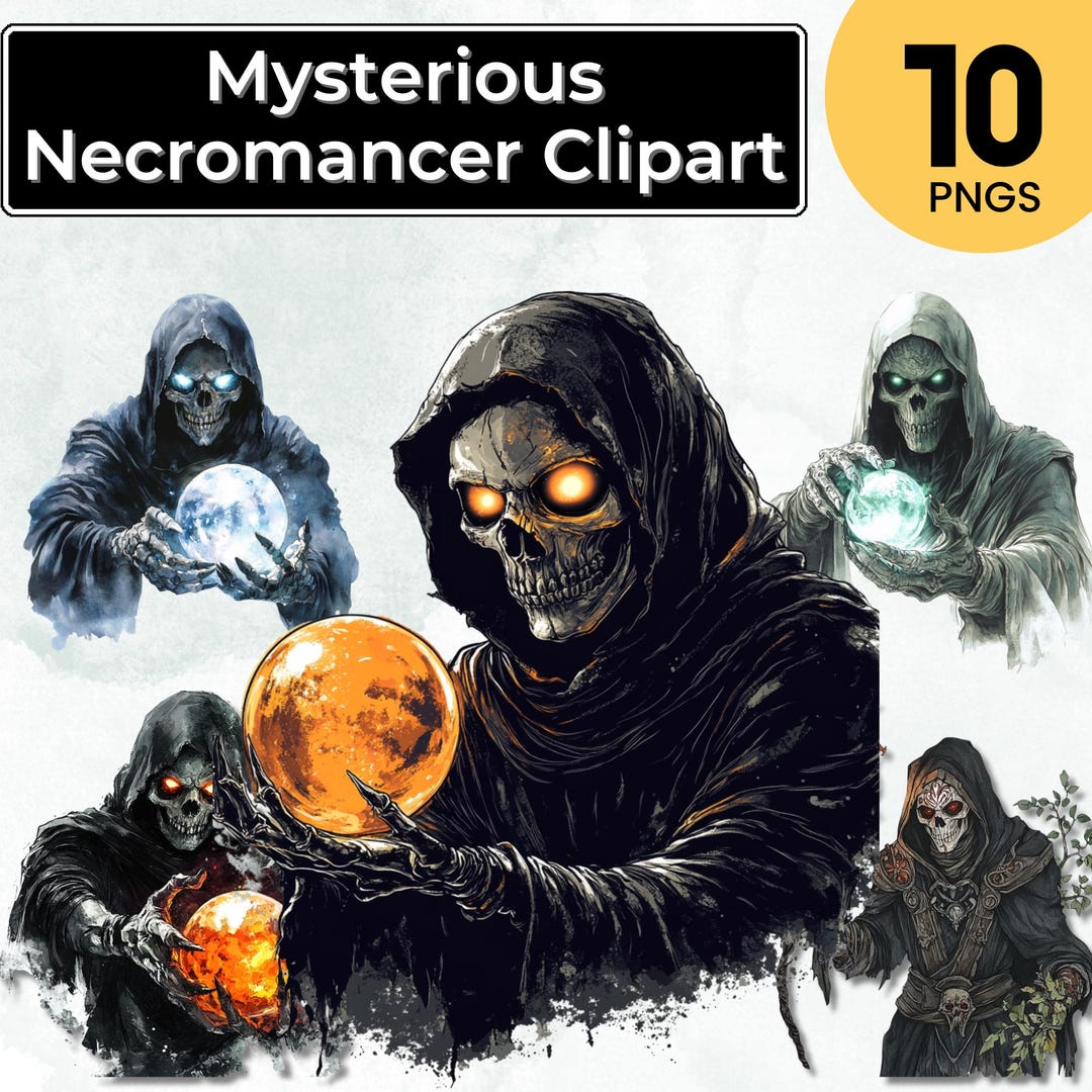 Set of 10, Mysterious Necromancer Clipart, Necromancer Bundle ...