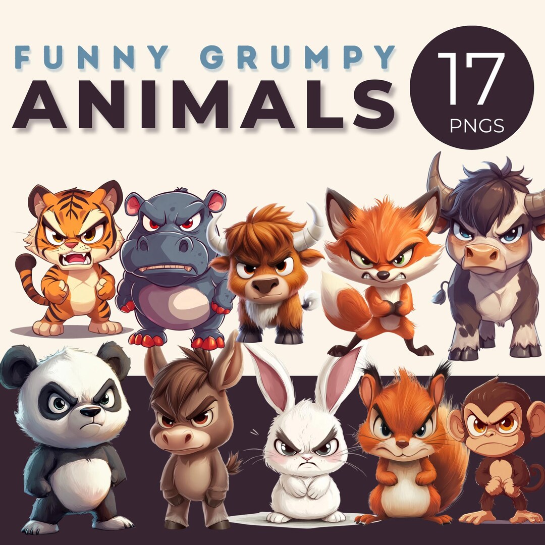 Grumpy Animals Clipart, Funny Animals Clipart, Moody Animals PNG, Angry ...