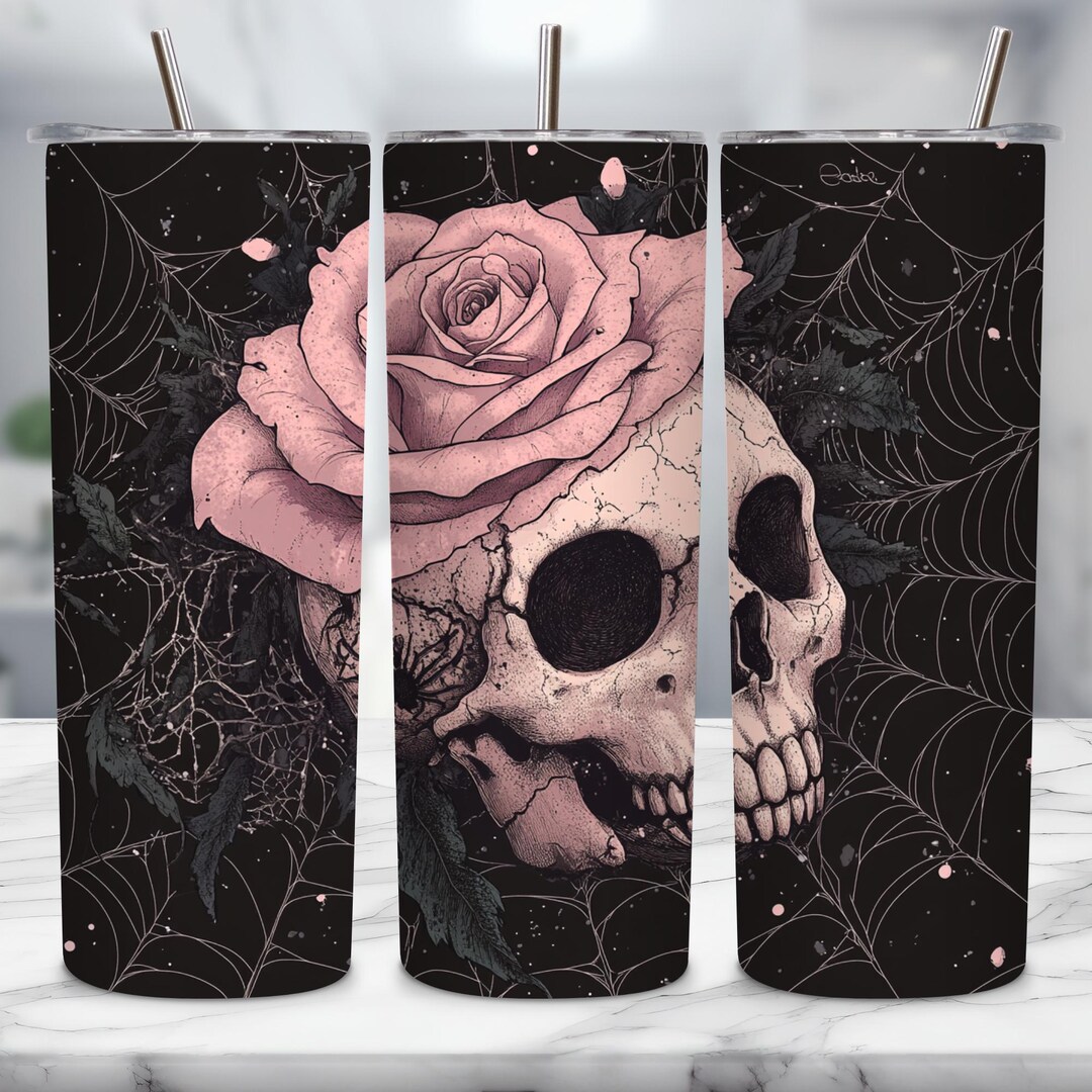 Gothic Skull & Rose Tumbler Wrap 20 Oz Sublimation Tumbler Design ,9 ...
