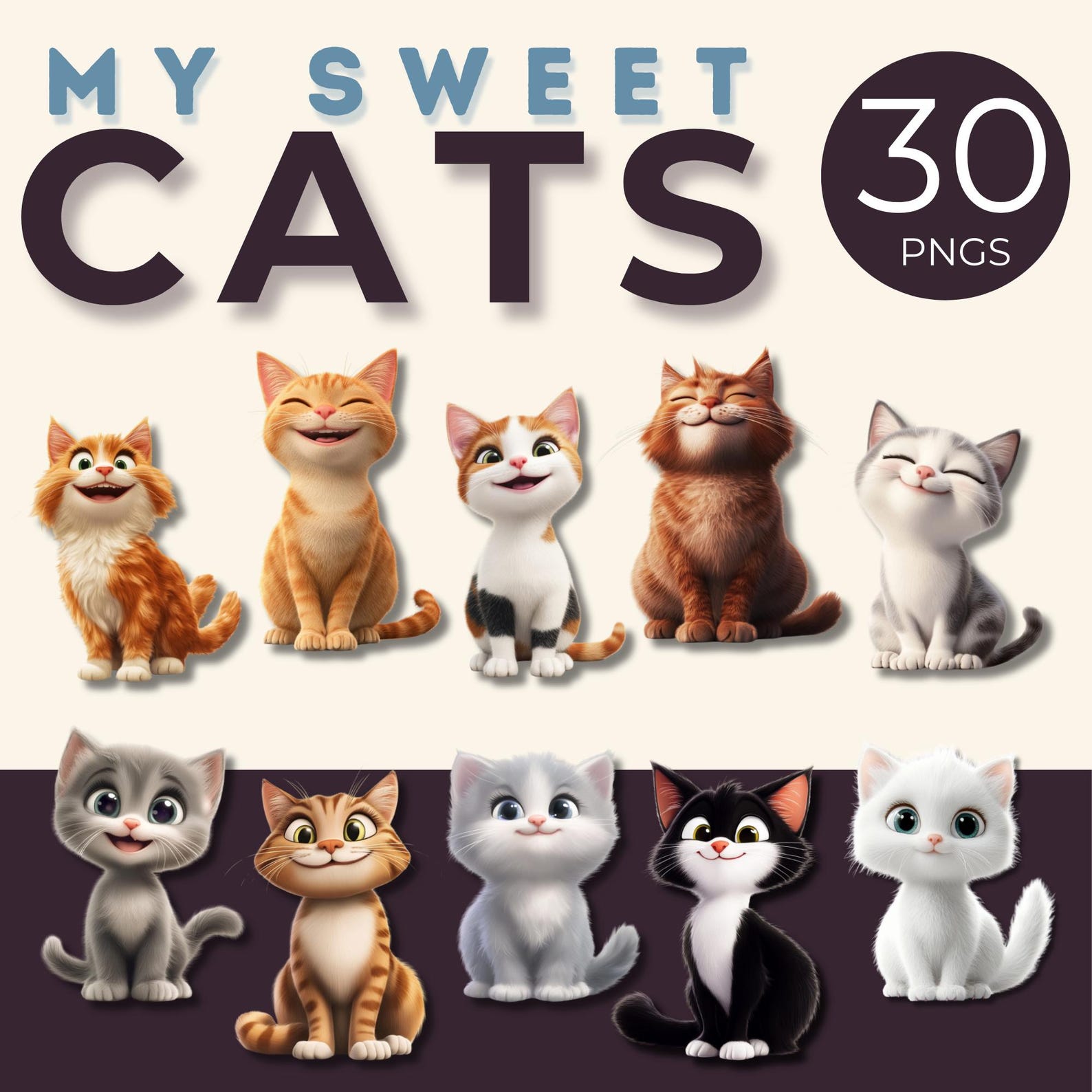 Cute Cats Clipart, Cat Clipart Bundle, Playful Kitten Design, Cartoon ...