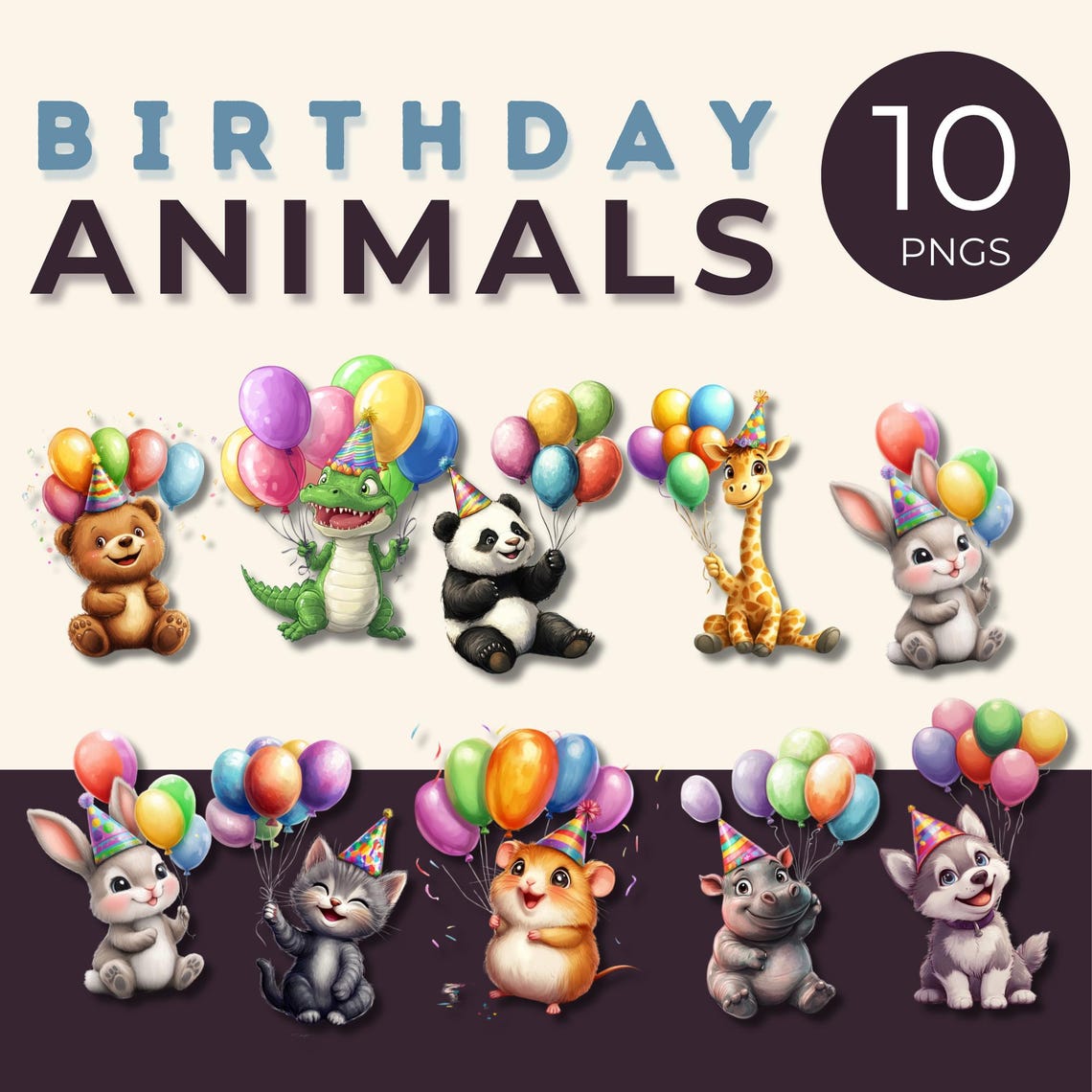 Birthday Animals Clipart, Cute Animal Bundle, Birthday Party Png ...