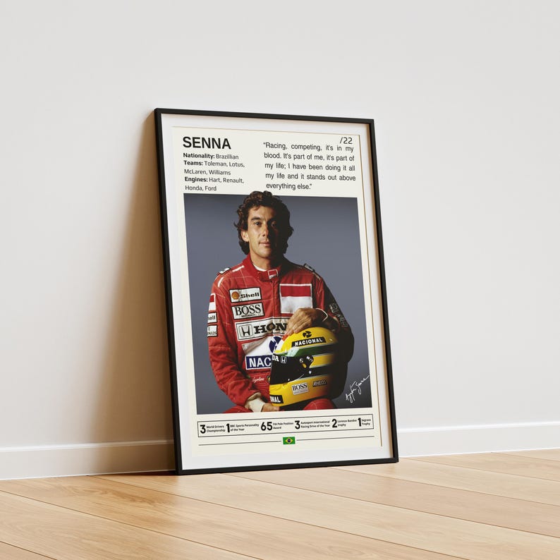 Ayrton Senna Poster, Formula One Posters, Formula 1 Wall Art, Senna ...