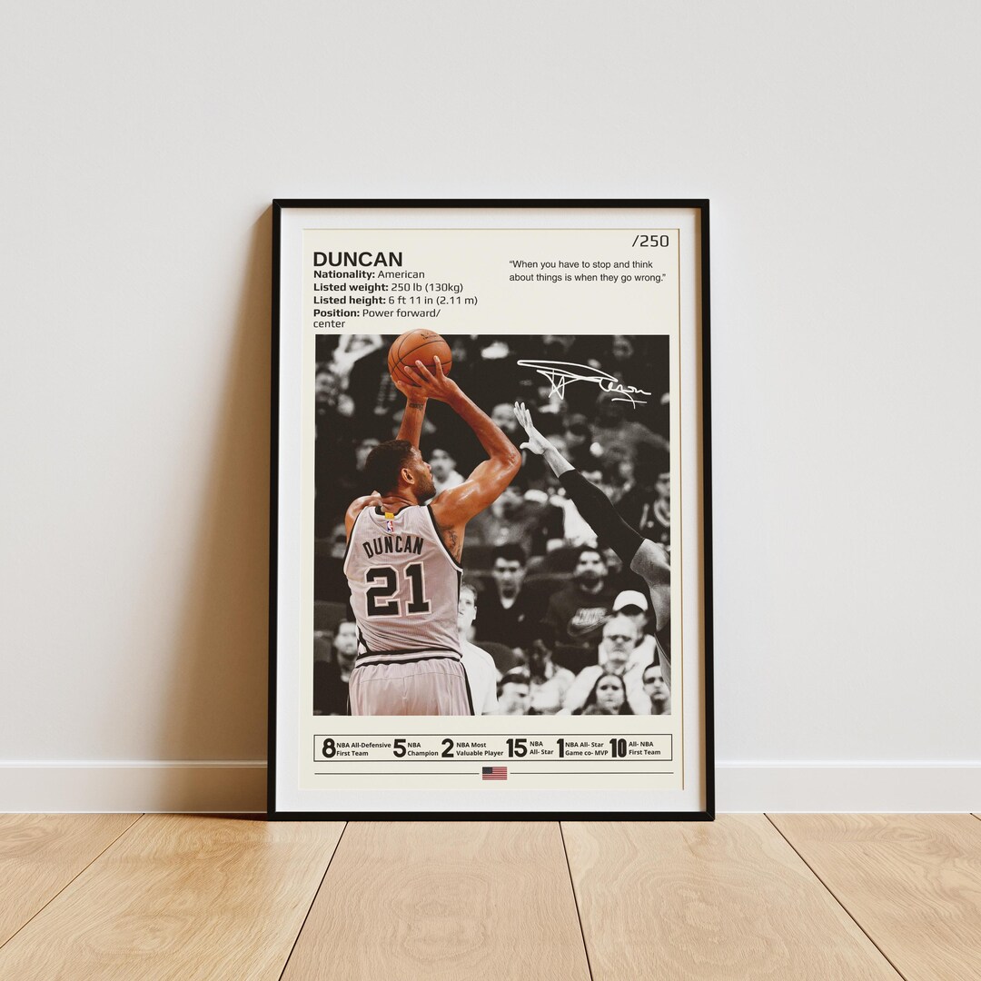 Tim Duncan Poster, Basketball Poster, Tim Duncan Print, Tim Duncan Fan ...