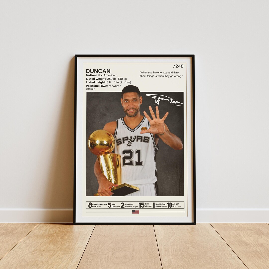 Tim Duncan Poster, Tim Duncan Print, Basketball Wall Art, Basketball ...