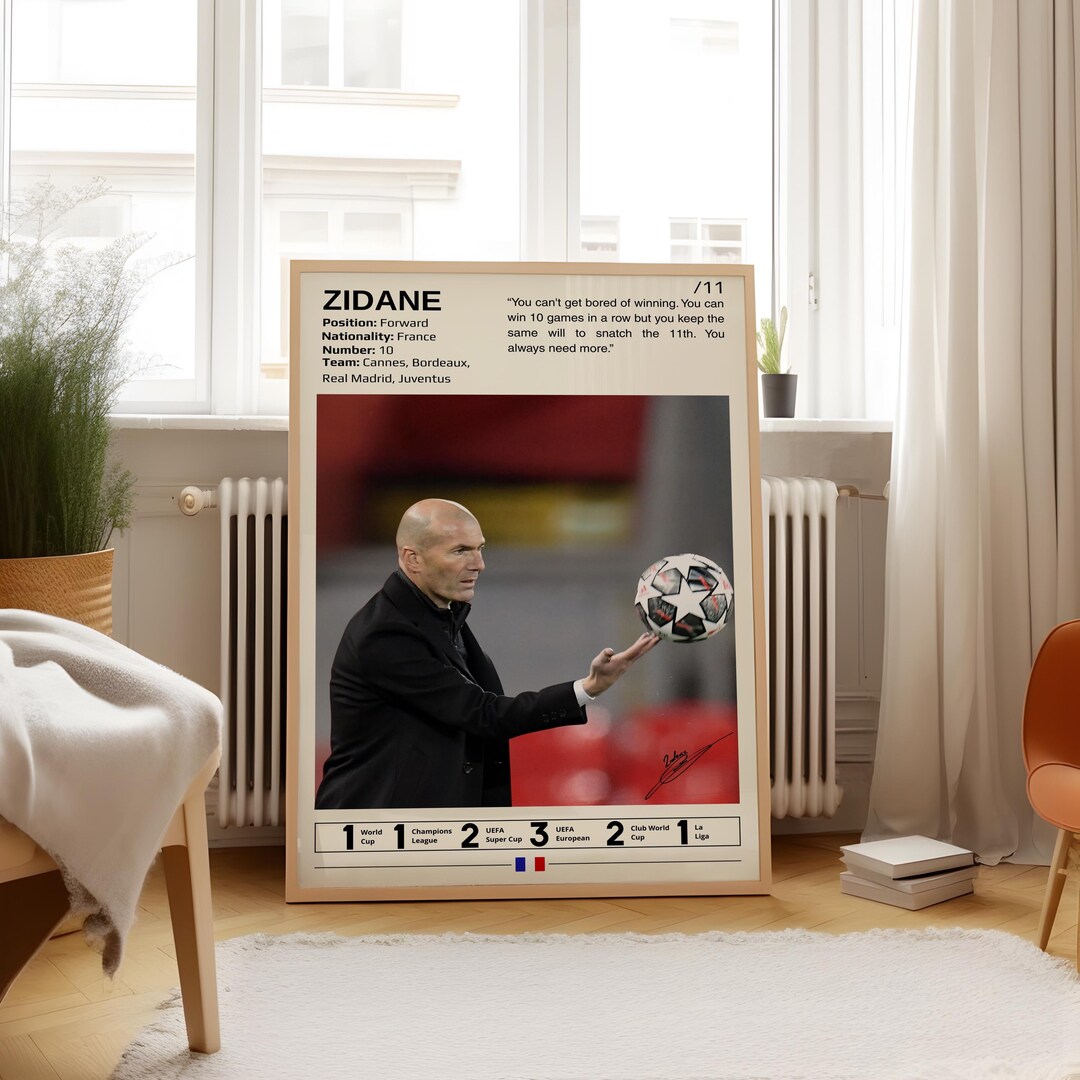 Zinedine Zidane Poster, Soccer Poster, Zidane Print, Football Wall Art ...