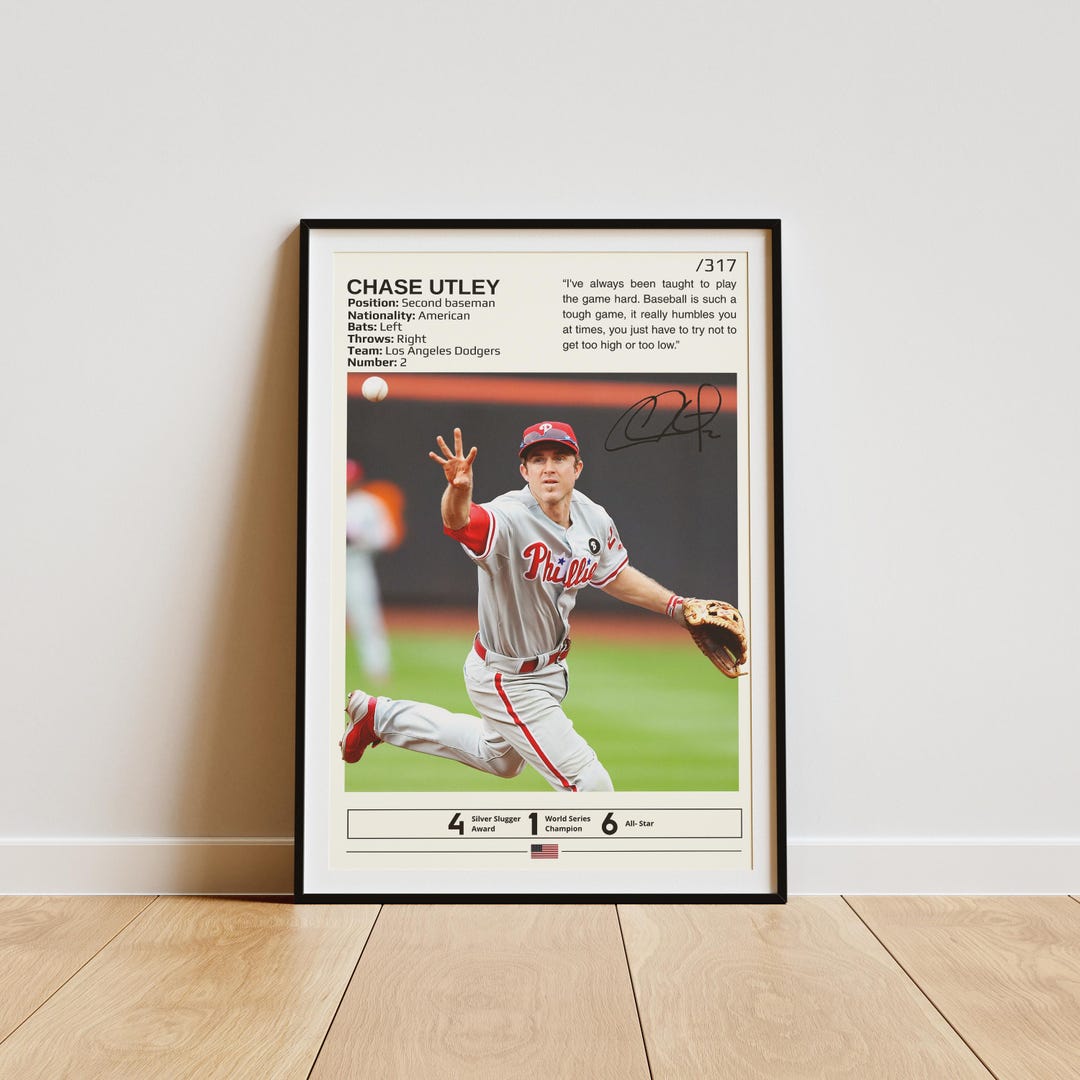 Chase Utley Poster, Baseball Prints, Baseball Player Gift, Sports ...