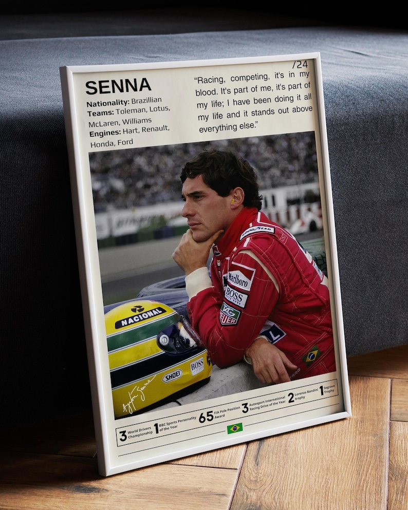 Ayrton Senna Poster, Formula One Posters, Formula 1 Wall Art, Senna ...