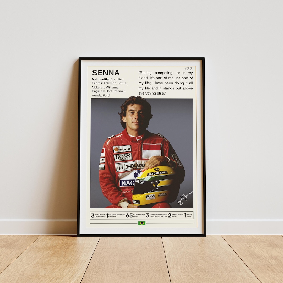 Ayrton Senna Poster, Formula One Posters, Formula 1 Wall Art, Senna ...