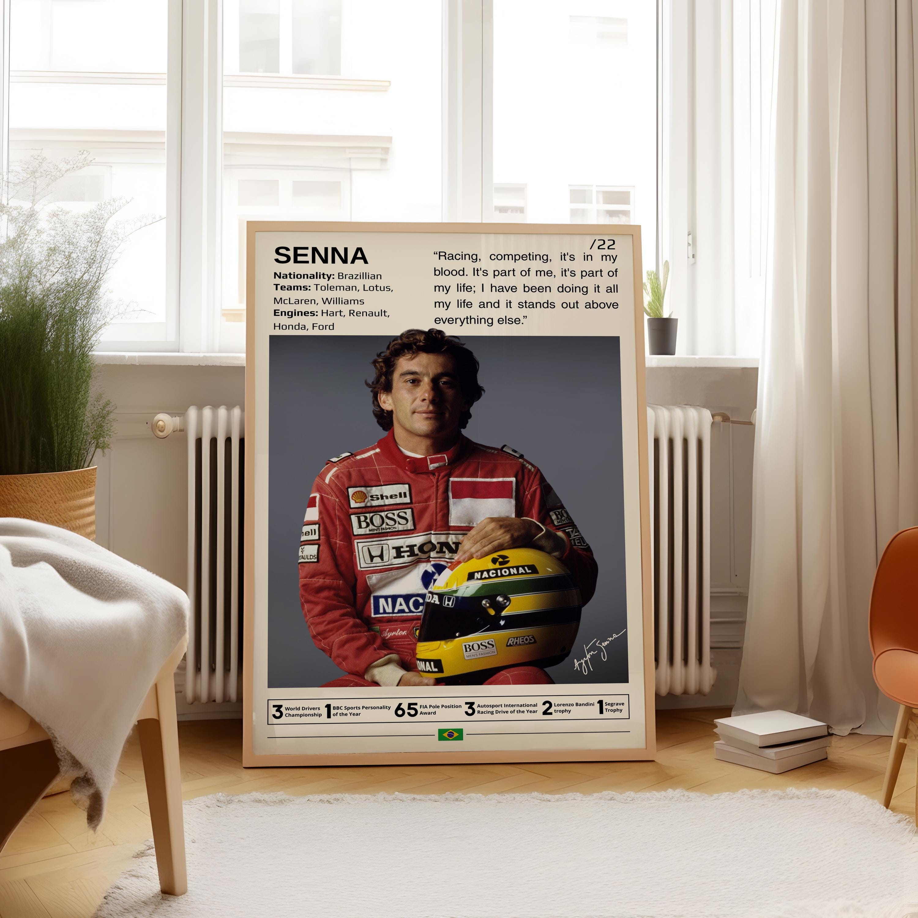 Ayrton Senna Poster, Formula One Posters, Formula 1 Wall Art, Senna ...