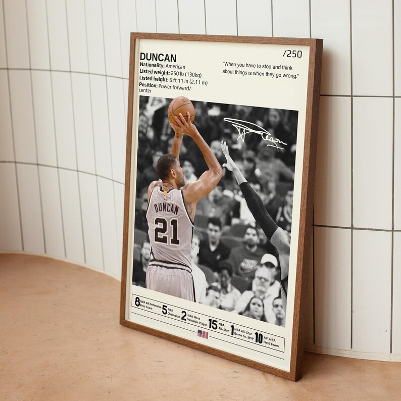 Tim Duncan Poster, Basketball Poster, Tim Duncan Print, Tim Duncan Fan ...