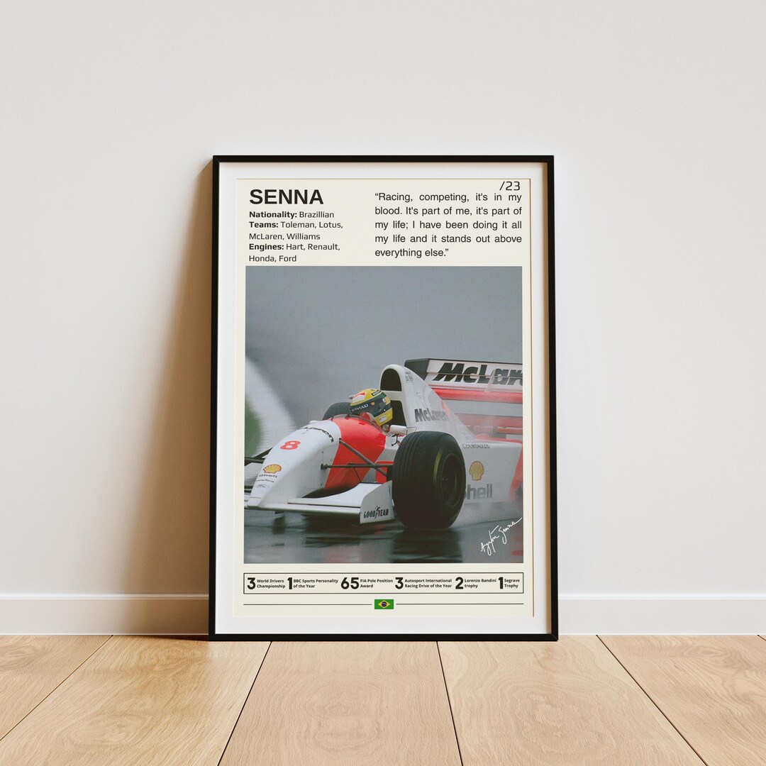 Ayrton Senna Poster, Formula One Posters, Formula 1 Wall Art, Senna ...