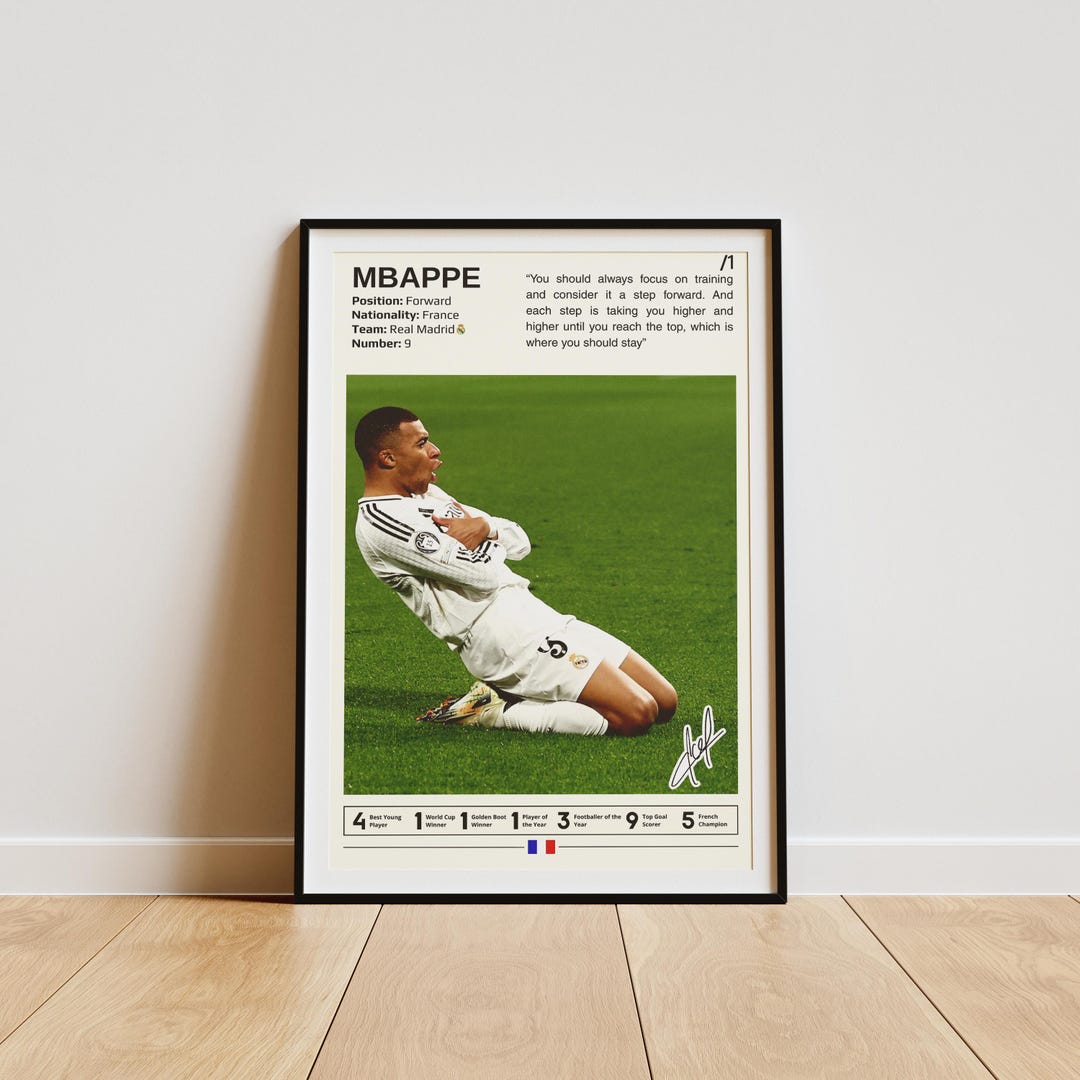 Kylian Mbappe Poster, Soccer Poster, Mbappe Print, Soccer Wall Art ...