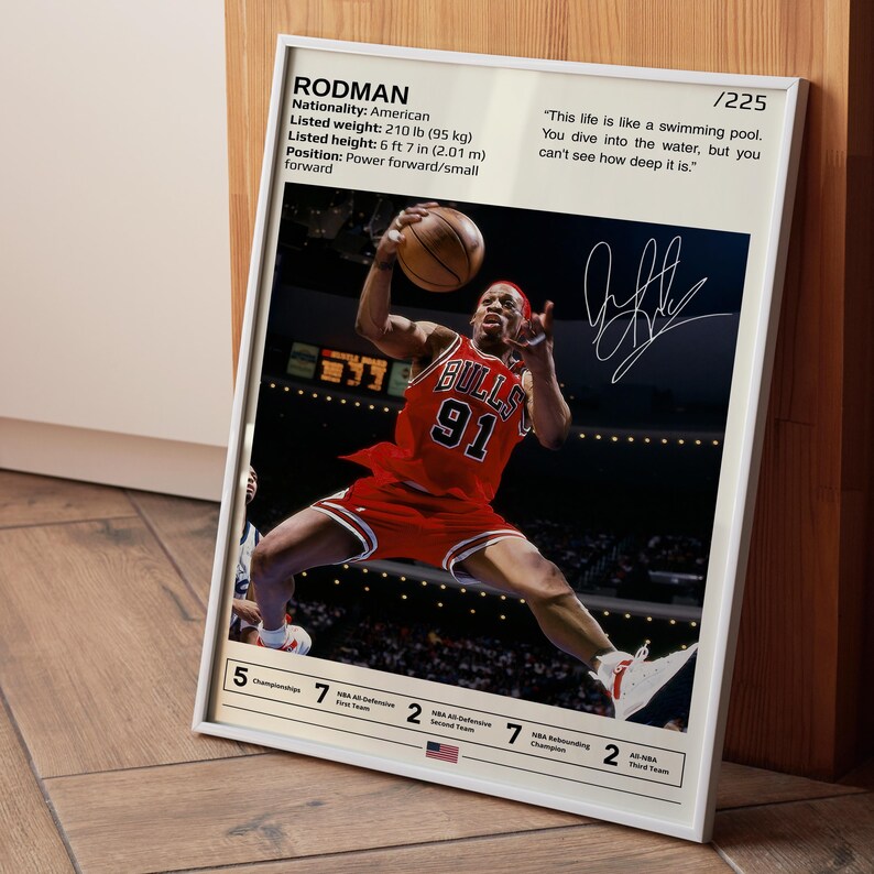 Dennis Rodman Poster, Basketball Legend, Dennis Rodman Print ...