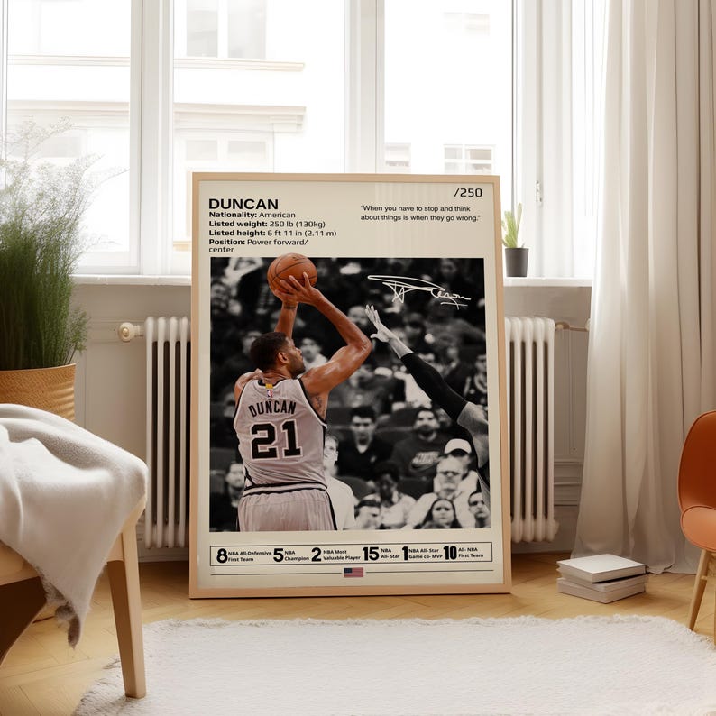 Tim Duncan Poster, Basketball Poster, Tim Duncan Print, Tim Duncan Fan ...