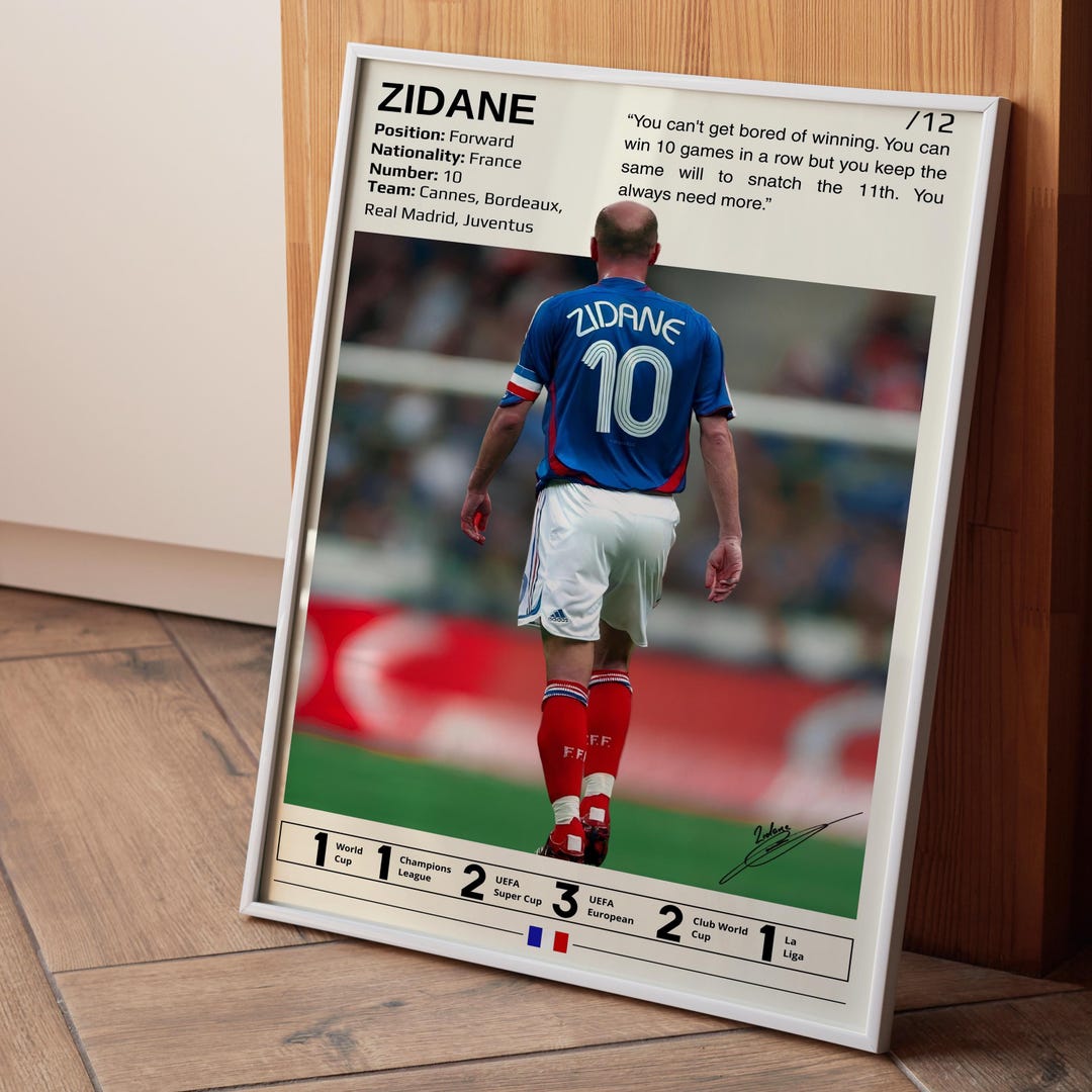 Zinedine Zidane Poster, Soccer Poster, Zidane Print, Football Wall Art ...