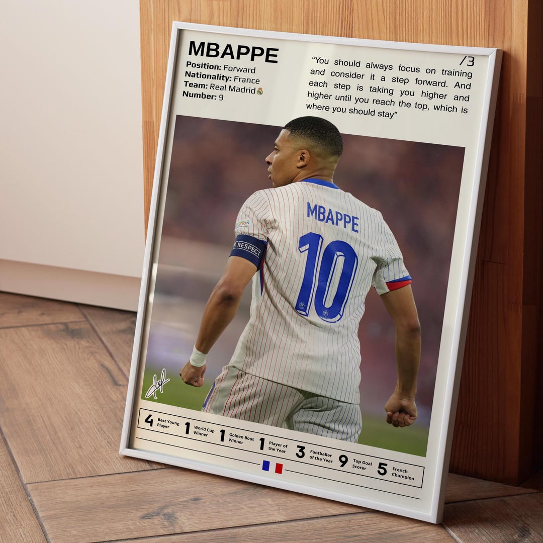 Kylian Mbappe Poster, Soccer Poster, Mbappe Print, Soccer Wall Art ...