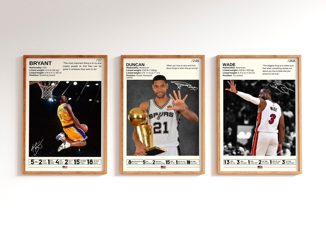 Kobe Bryant, Tim Duncan, Dwyane Wade Set of 3 Posters, Basketball ...
