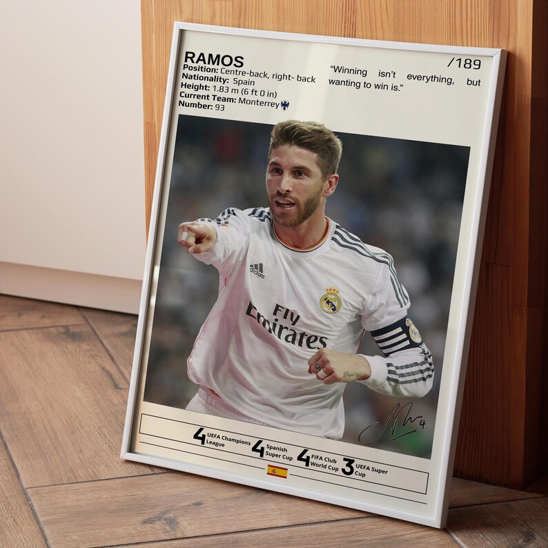 Sergio Ramos Poster, Soccer Wall Art, Sergio Ramos Print, Football ...