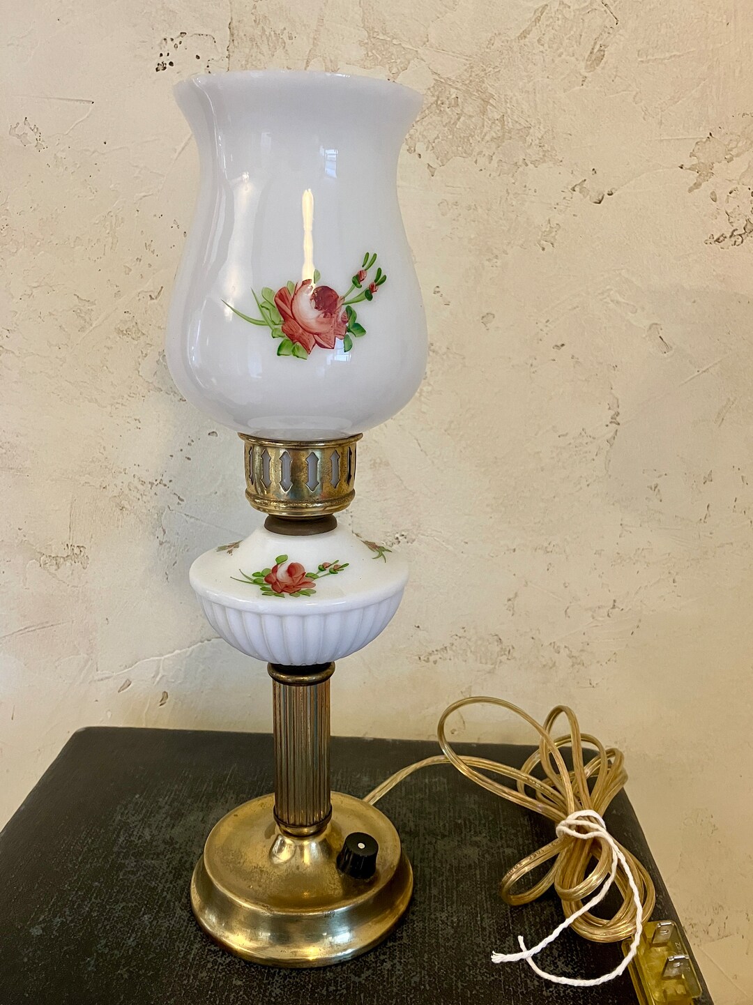 Vintage Hand-painted Lamp, Milkglass Lamp, Shabby Chic Lamp, Vintage ...