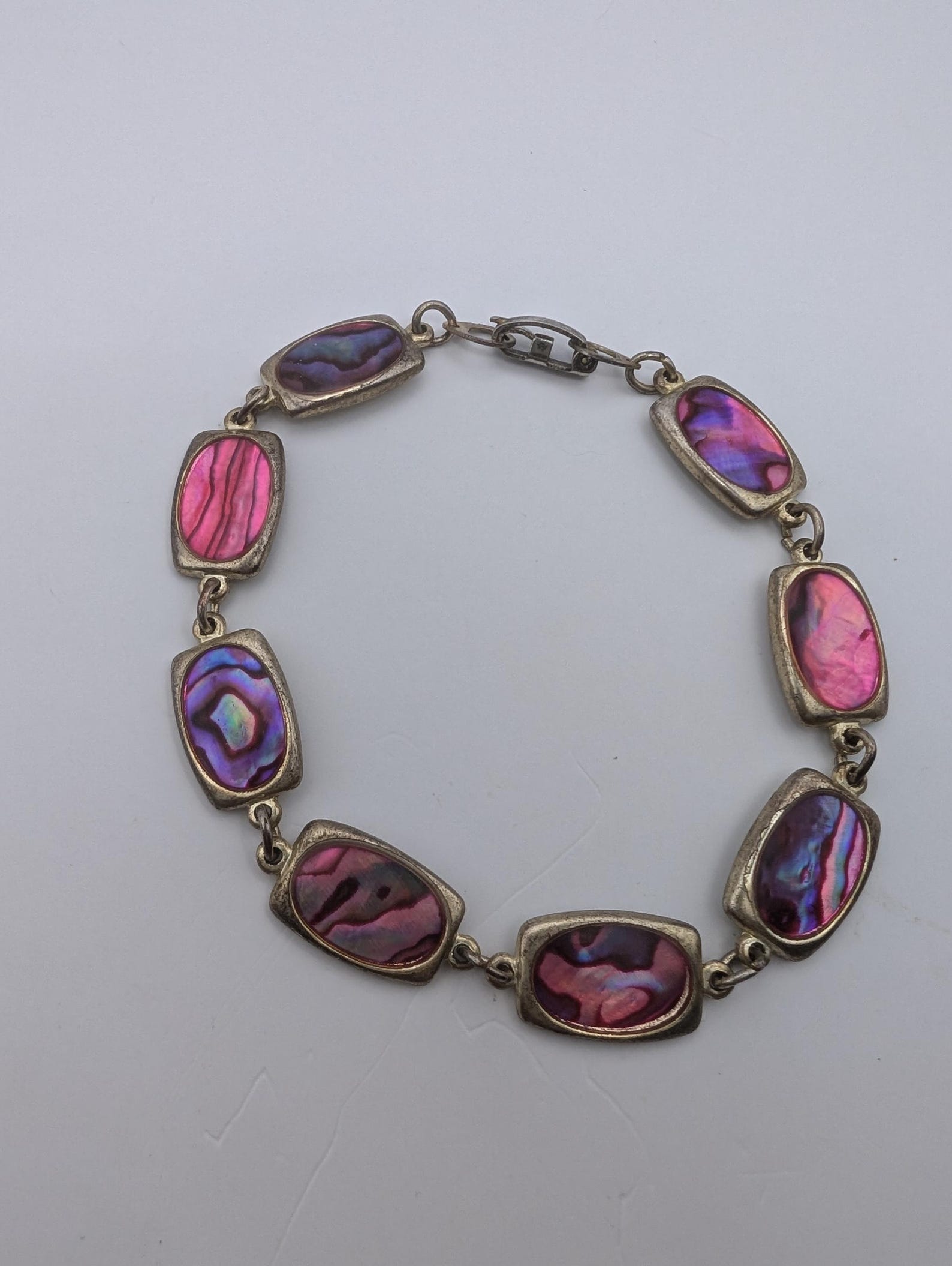 Vintage S-80 Pink Abalone-style Link Bracelet Silver Alloy, Iridescent ...