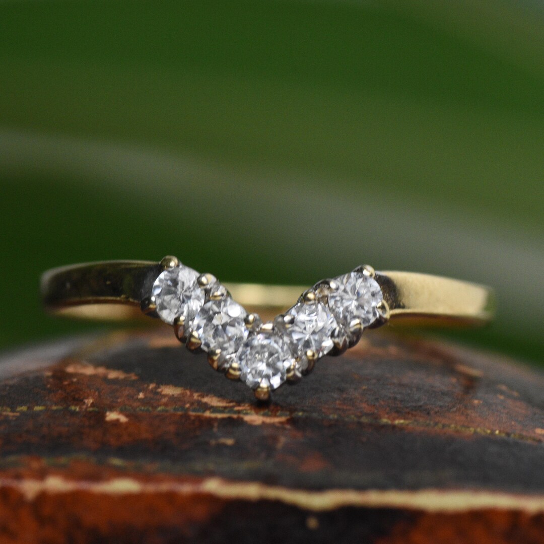 9ct Gold Wishbone Ring Vintage Cubic Zirconia Small Dainty Pinky Size N ...