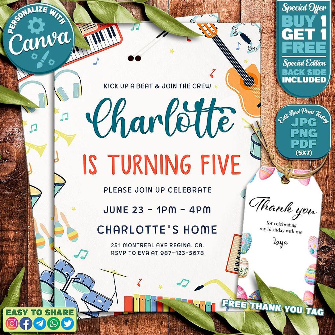 Music Birthday Invitation , Editable Music Birthday Invitation Template ...