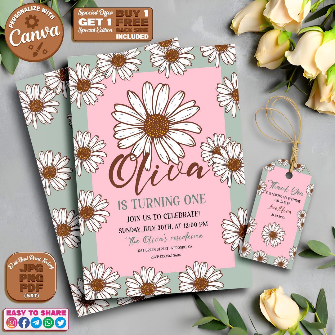 Daisy Birthday Invitation, Editable Daisy Birthday Invitation Template ...