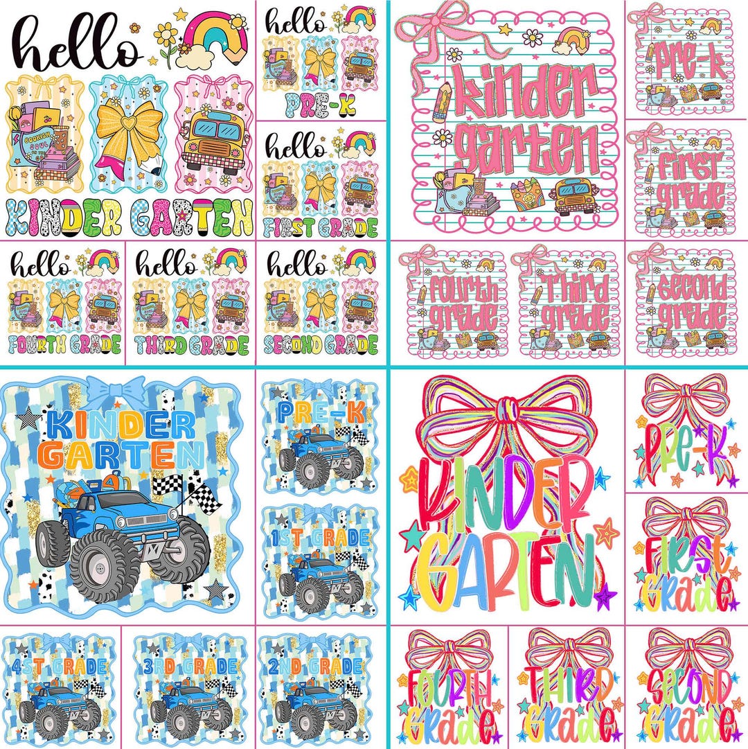 Back to School PNG Bundle: Retro Truck Design, Grades 1-6 (digital ...