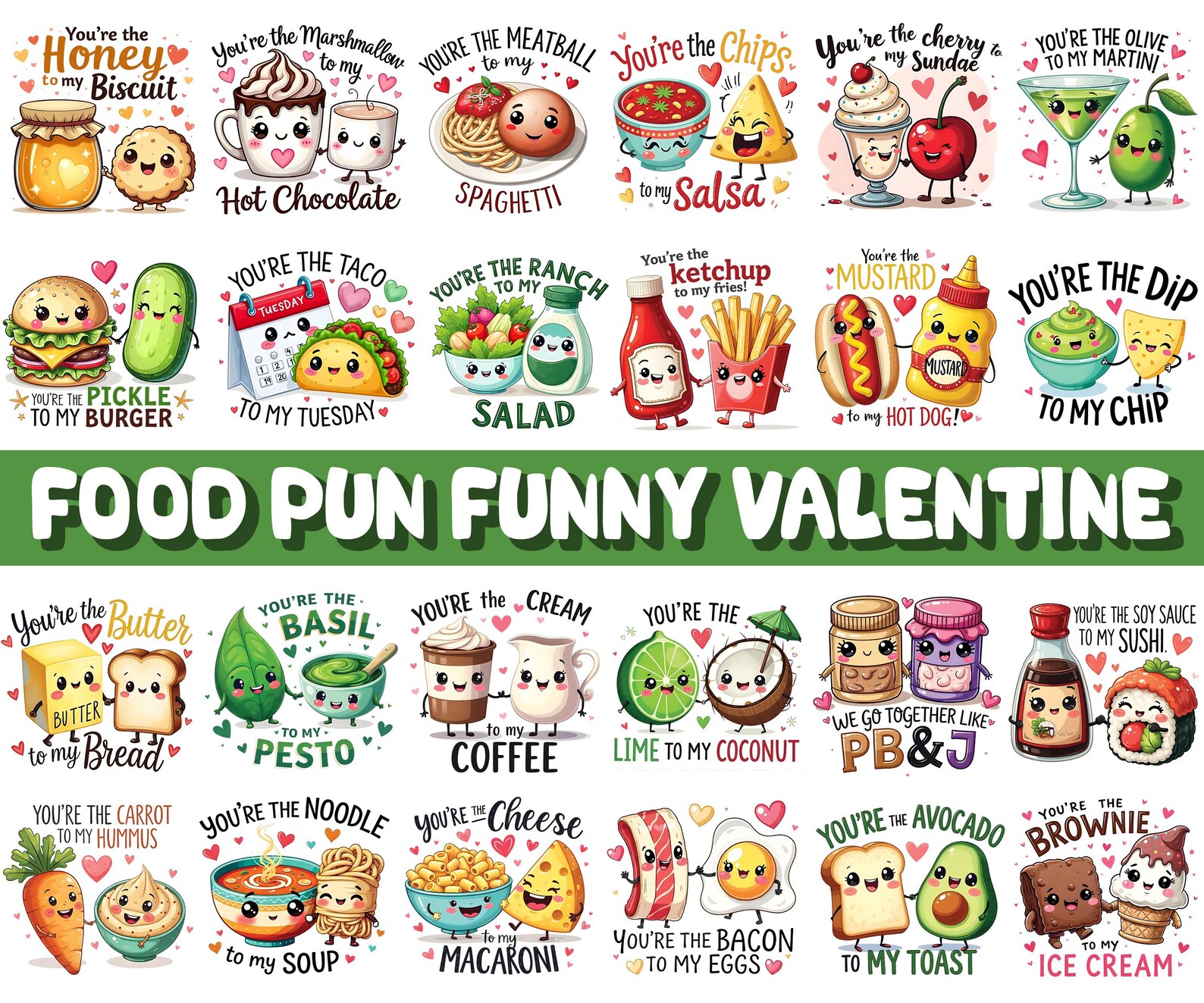 Funny Food Pun Valentine PNG Bundle, Cute Couple Sublimation ...