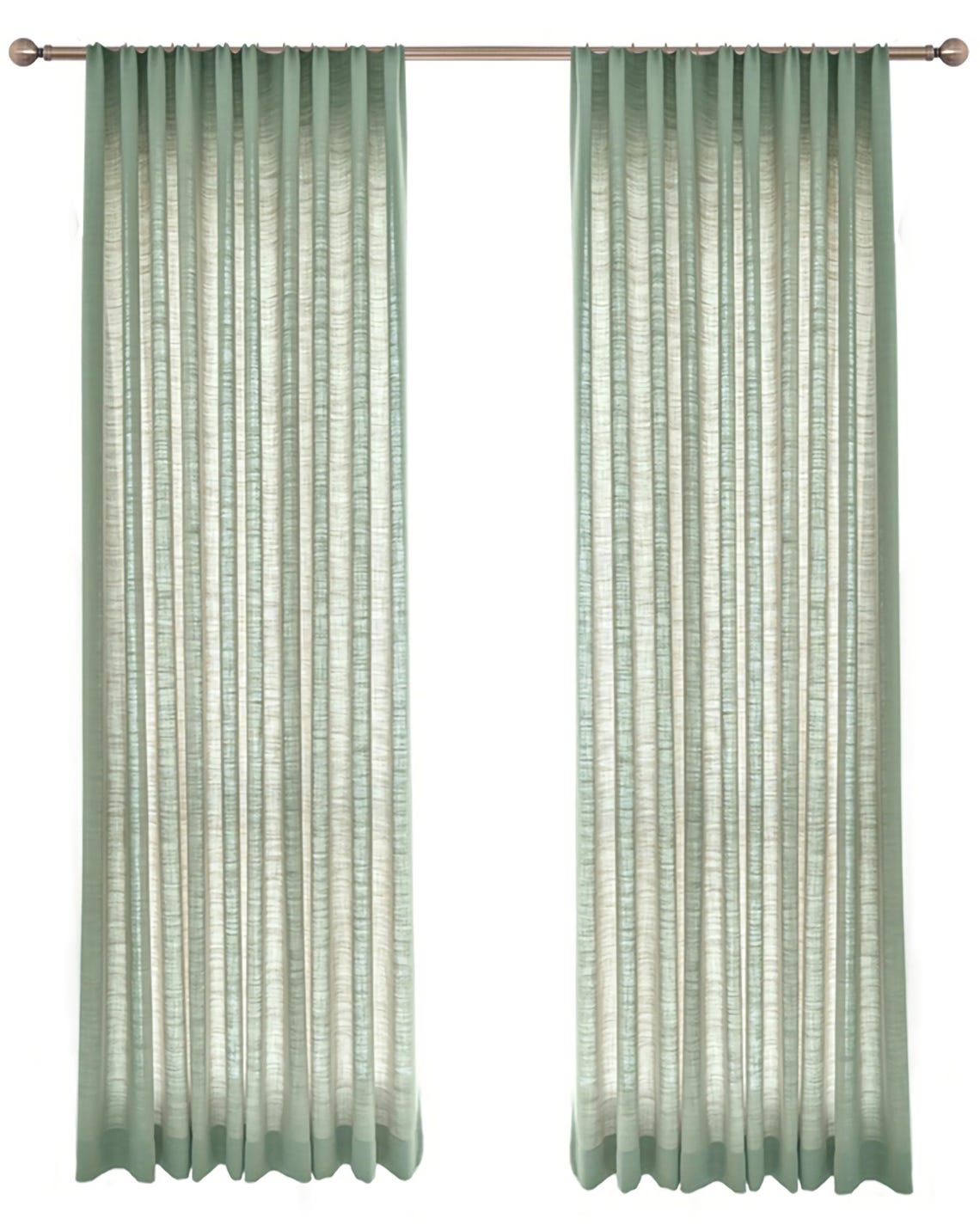Pair of Mint Green Wave Pleated Curtain Panels - Heavyweight Cotton ...