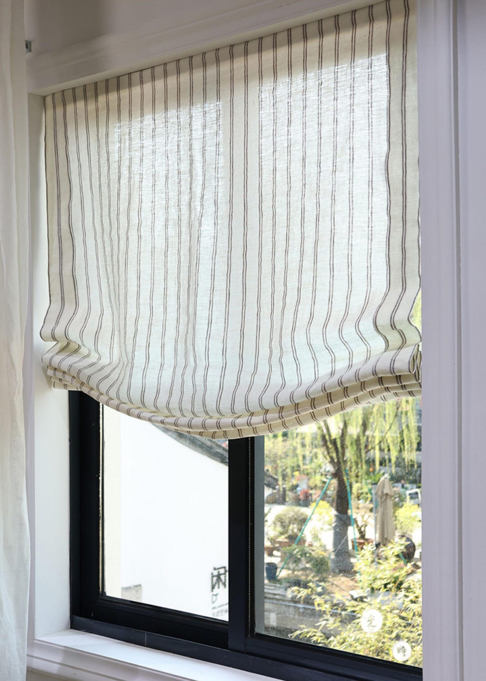 Striped Linen Roman Shade - Relaxed Scalloped Blind for Bedroom - Etsy