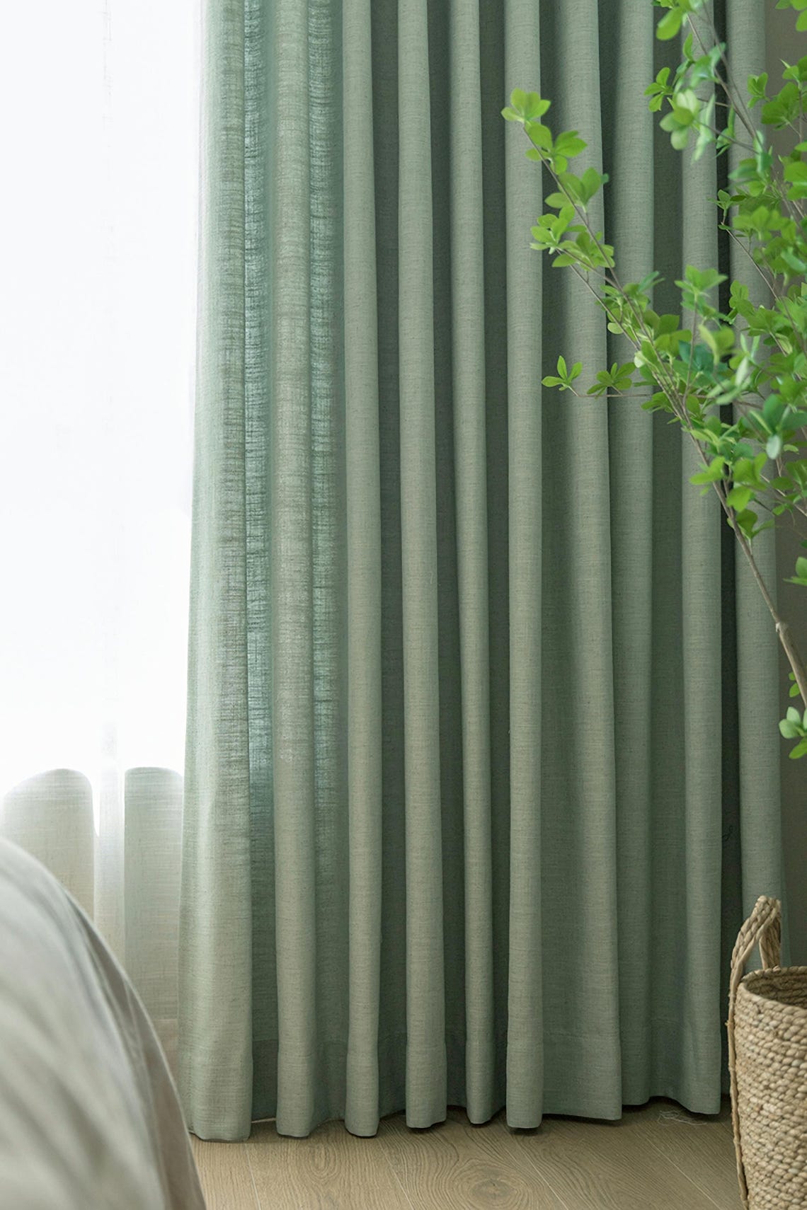 Pair of Mint Green Wave Pleated Curtain Panels - Heavyweight Cotton ...