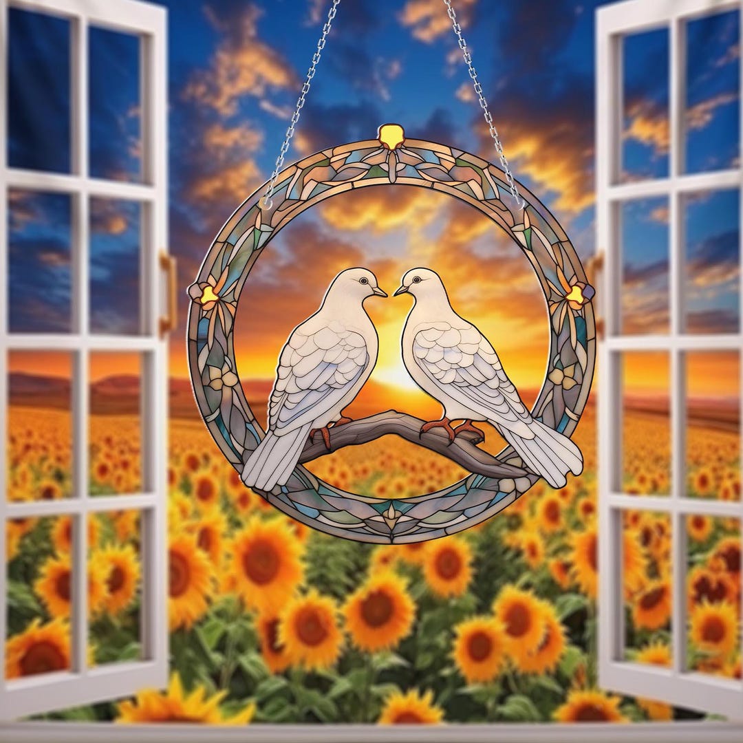 White Dove Acrylic Window Hanging, Dove Ornament, Bird Flower Ornament ...