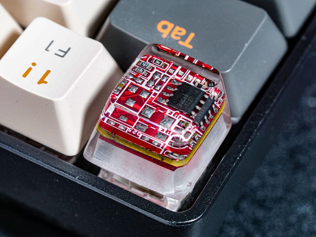 Red Circuit Board Resin Artisan Keycap Set, Transparent Keycap for ...