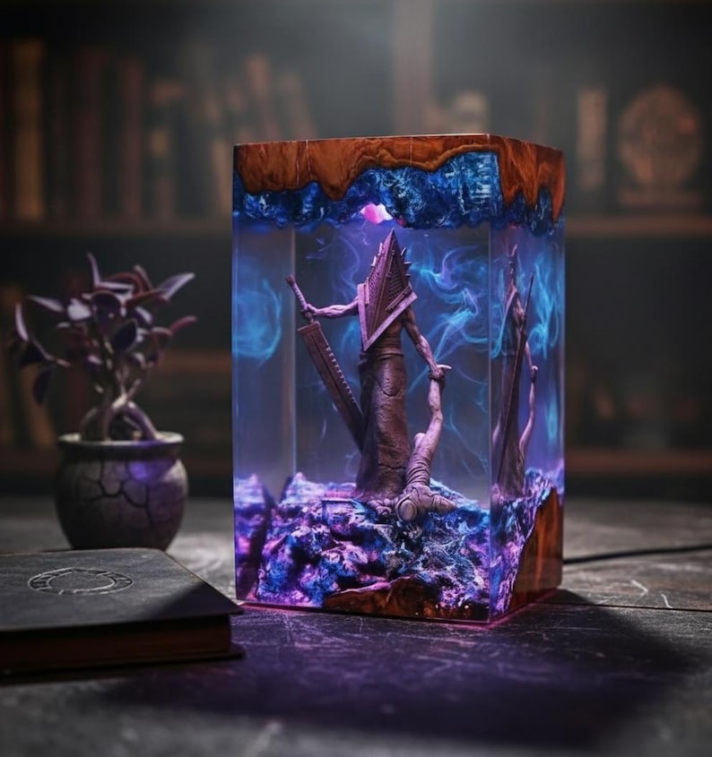 Pyramid Horror Resin Art Lamp, Handcrafted Shadow Glow Light, Dark ...