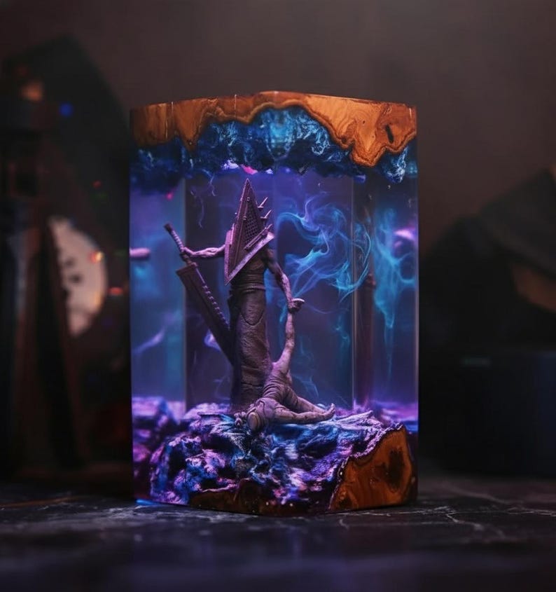 Pyramid Horror Resin Art Lamp, Handcrafted Shadow Glow Light, Dark ...