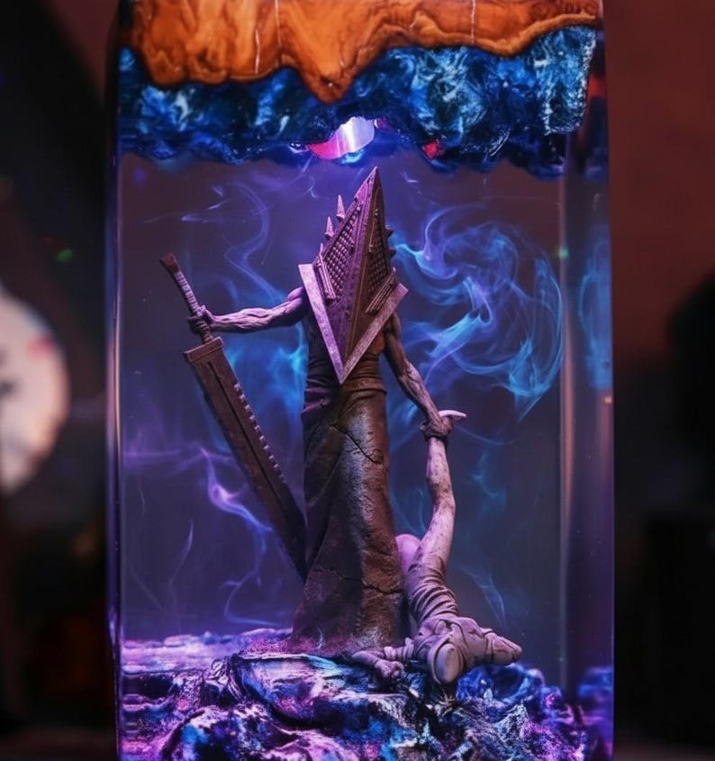 Pyramid Horror Resin Art Lamp, Handcrafted Shadow Glow Light, Dark ...