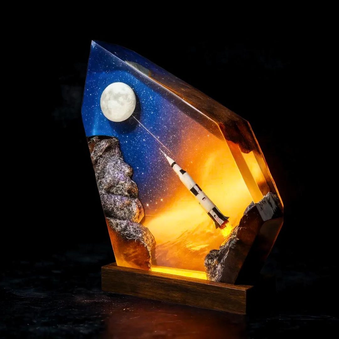 Apollo 11 Saturn V Rocket Lamp, Spacex Starship Resin Night Light ...