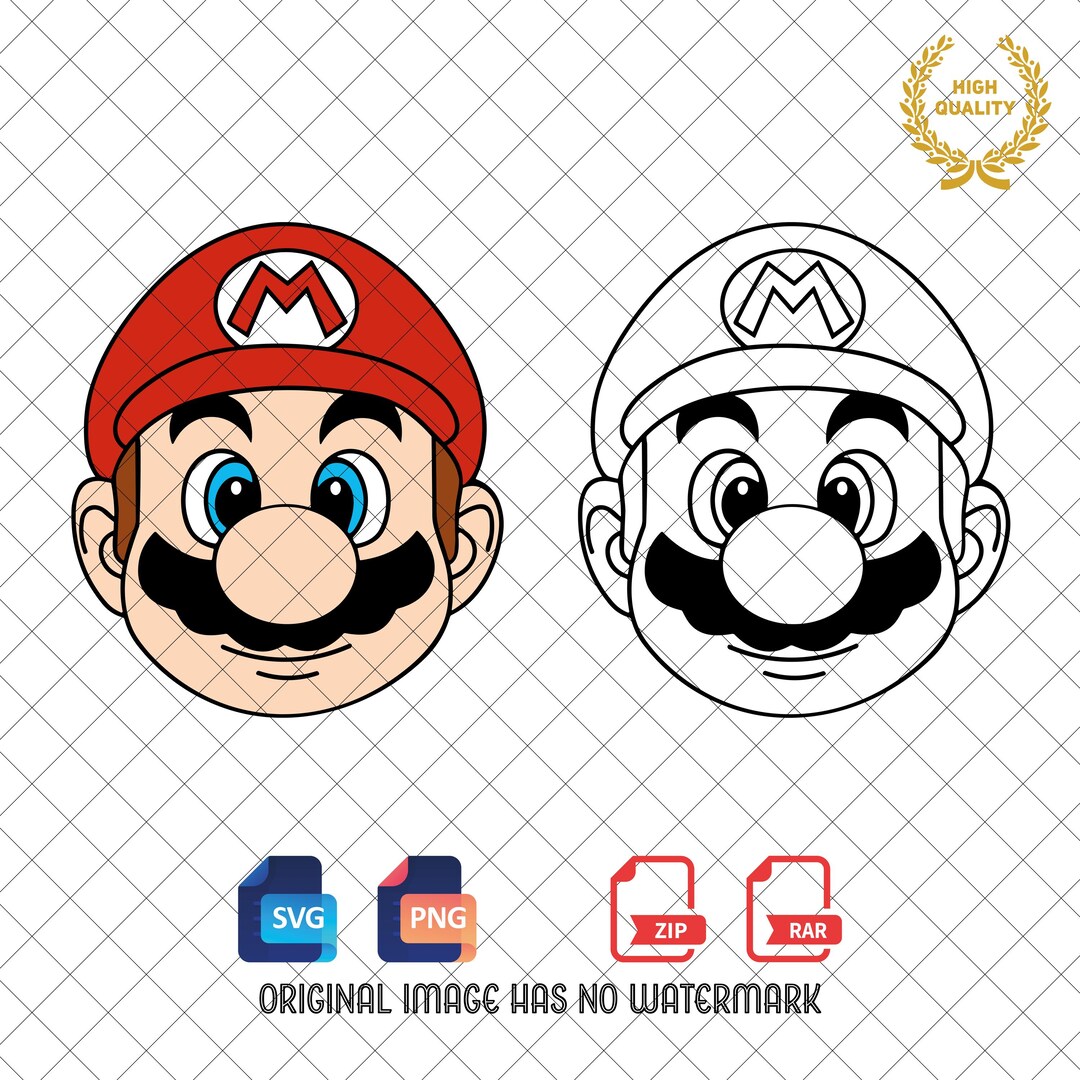 Mario Head SVG PNG: Colorful Outline Clipart (digital Download) - Etsy