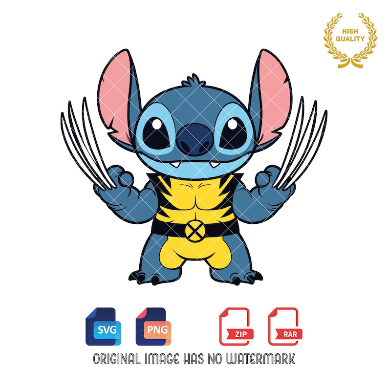 Stitch Wolverine SVG Png, Stitch Clipart, Superheld Stitch, Superheld ...