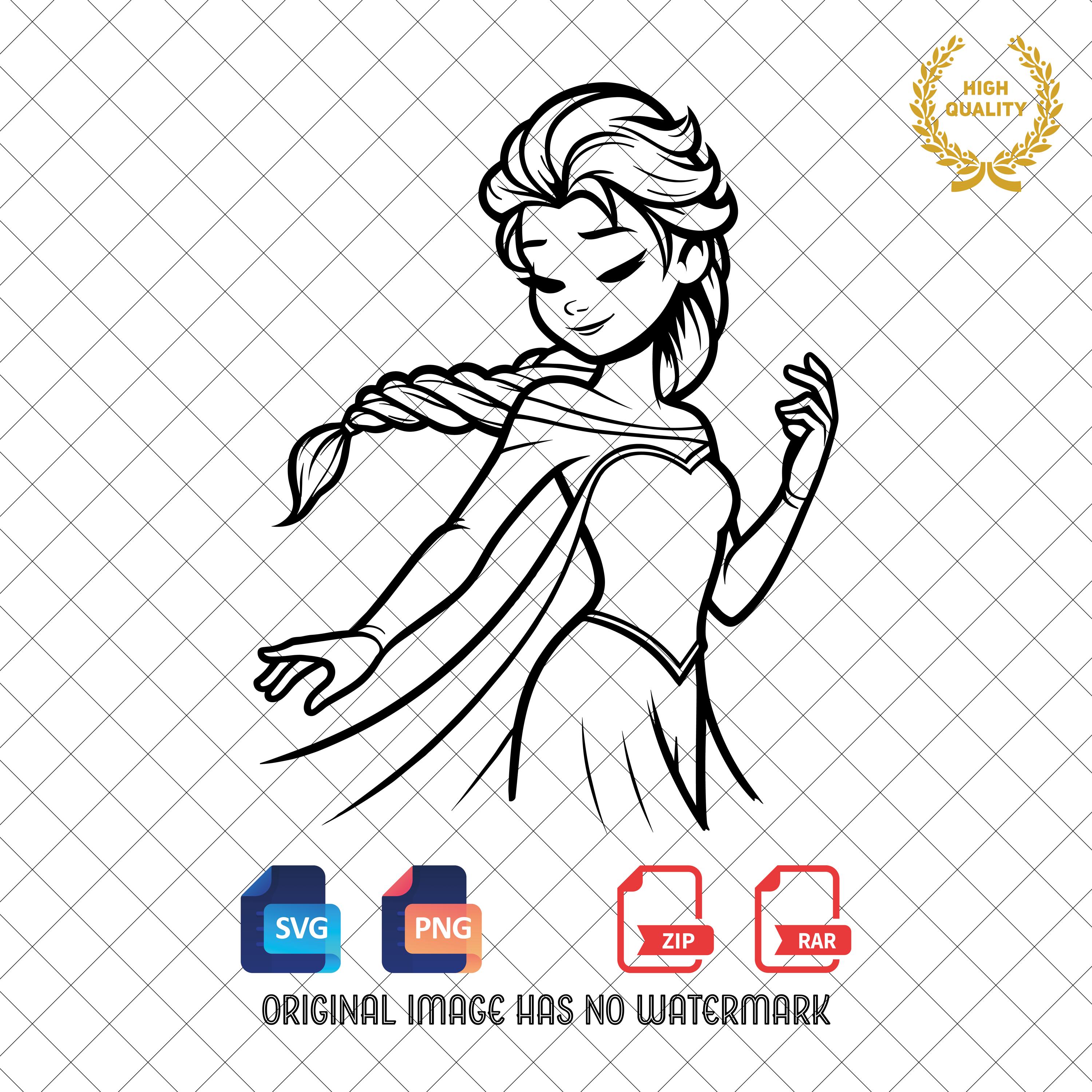Elsa Frozen Svg: Princess Outline Clipart (SVG & PNG) - Etsy