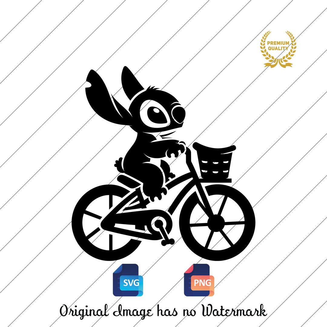 Stitch on Bike SVG PNG: Stitch Silhouette, Clipart (digital Download ...