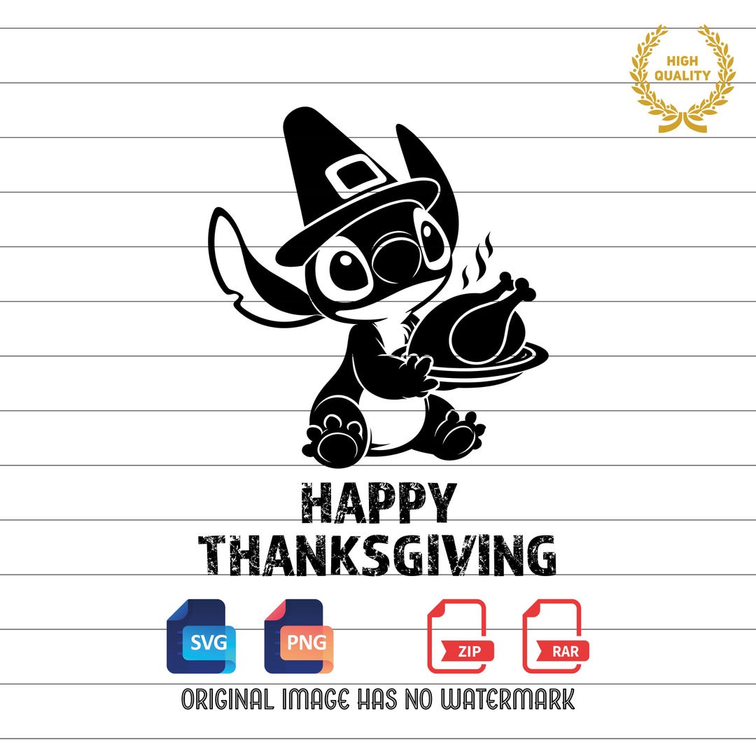 Stitch Thanksgiving SVG: Cartoon Silhouette Clipart (PNG, SVG) - Etsy