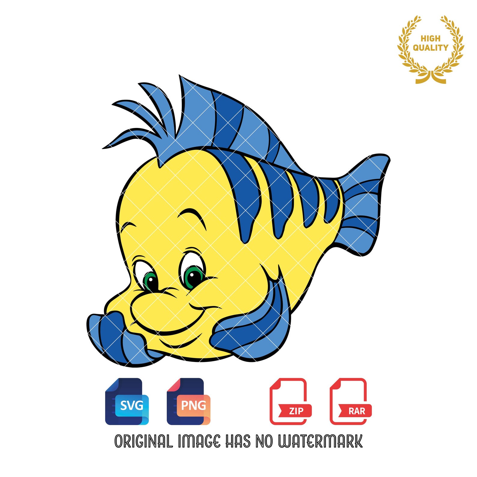 Flounder Svg, the Little Mermaid, Fish Svg, Flounder Clipart, Cute Fish ...