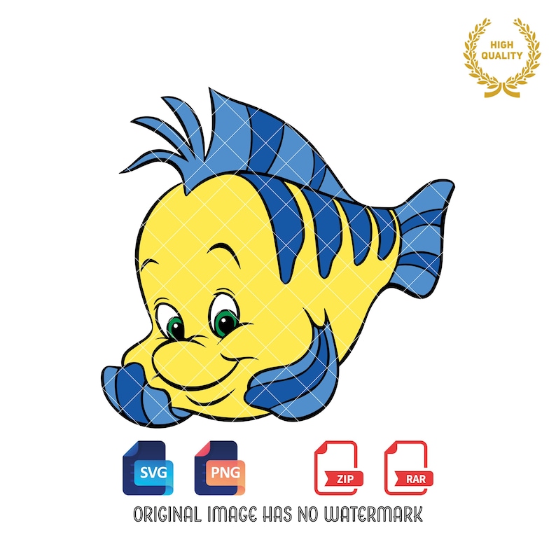Flounder Svg, the Little Mermaid, Fish Svg, Flounder Clipart, Cute Fish ...