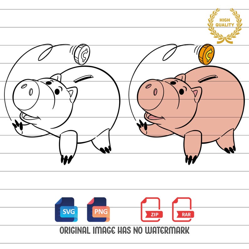 Toy Story Svg, Hamm Svg, Toy Story Clipart, Hamm Outline and Colorful ...